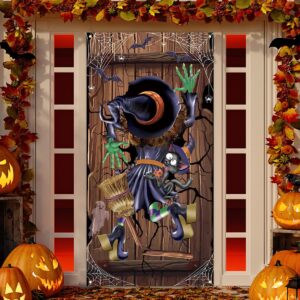 Halloween Decorations Hocus Pocus Door Cover Sanderson Sisters Banner Black Witch Decor Halloween Decorations for Home Party