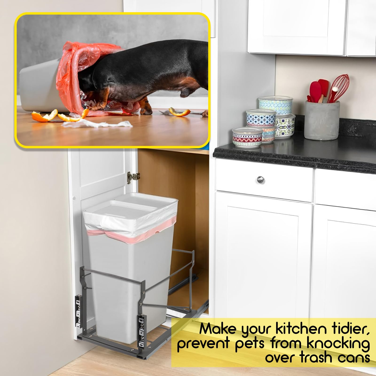 Ancaixin Pull Out Trash Can Under Cabinet, Cabinet Trash Can Pull Out Kit with Door Mounting Kit for Kitchen Trash Can, Under Sink Trash Can Shelf with Soft-Close Slides (Garbage Can Not Included)