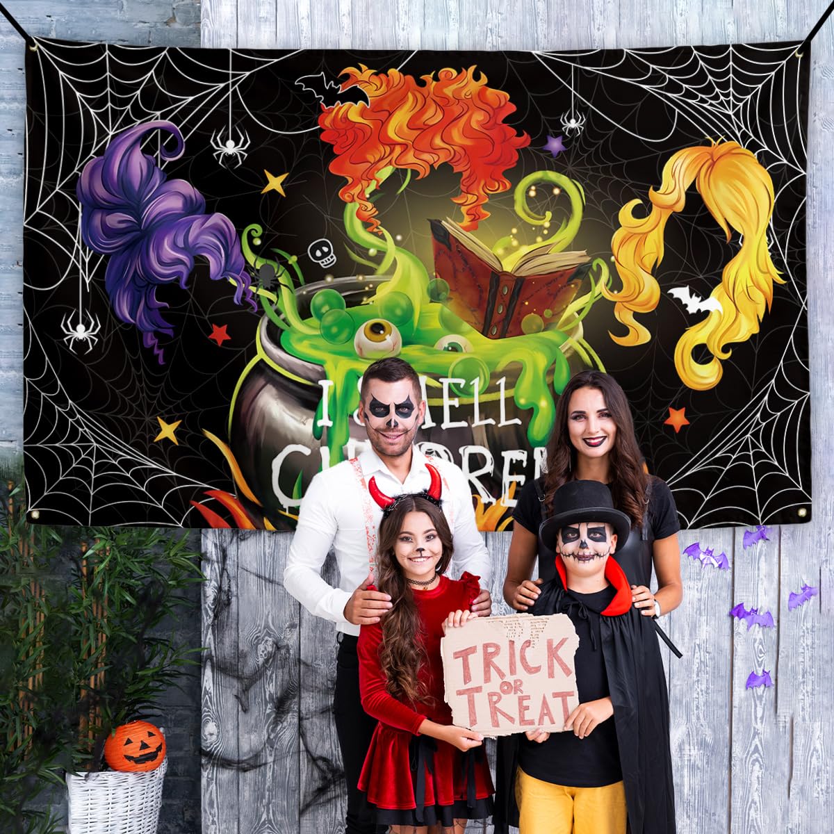 Halloween Decorations Hocus Pocus Backdrop Sanderson Sisters Banner Black Witch Decor Halloween Decorations for Home Party