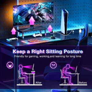 Casaottima 51 inch L Shaped Gaming Desk with Power Outlets and USB Port, Corner Desk Gaming Table with Monitor Stand for Home Office, Computer Desk for Small Space, Carbon Fiber Surface, Black