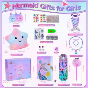 Cherry Tale Mermaid Gifts for Girls Age 5 6 7 8 9 10, Girls Mermaid Birthday Gifts Set with Light Up Star Pillow Diary Plush DIY Water Bottle Kits Christmas Presents Toys