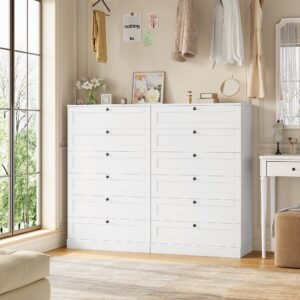 HOSTACK White 6 Drawer Dresser for Bedroom, 52" Tall Dresser & Chest of Drawers, 29" W Wood Dresser Drawer Chest, Modern Vertical Dresser Storage Cabinet for Living Room, Entryway, Hallway