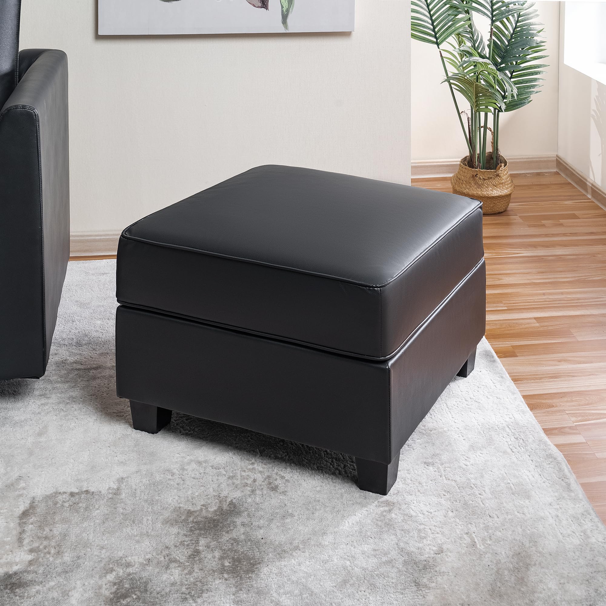 Naomi Home Square Ottoman Module for Modular Sectional Sofa, Storage Ottoman Footrest and Square Seat Cube, Air Leather Foot Stool - Black