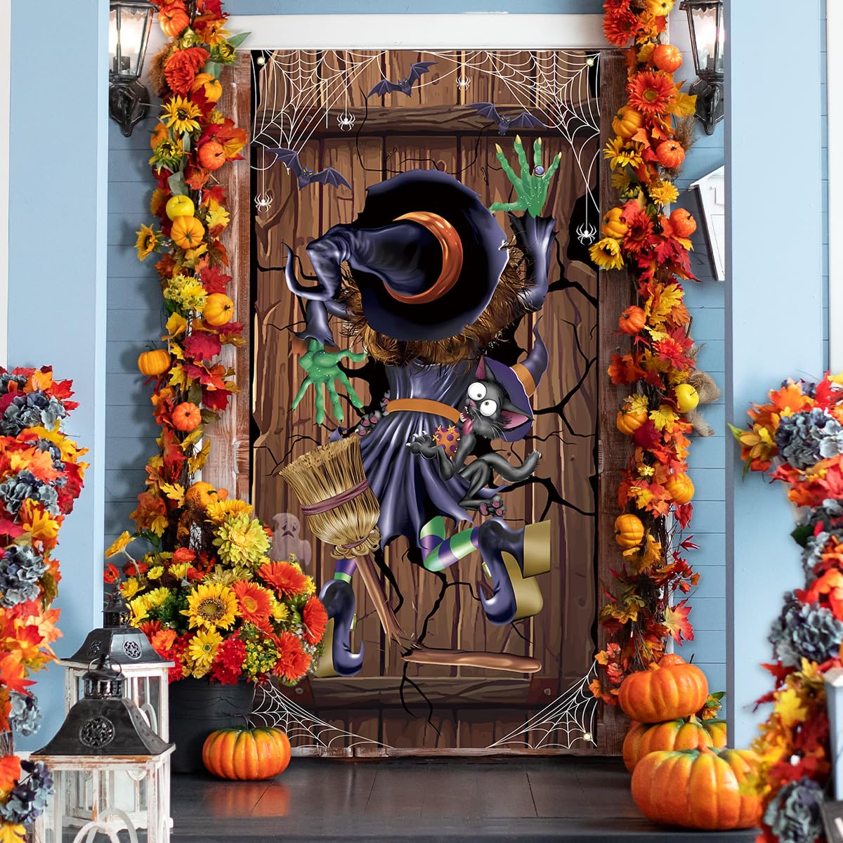 Halloween Decorations Hocus Pocus Door Cover Sanderson Sisters Banner Black Witch Decor Halloween Decorations for Home Party