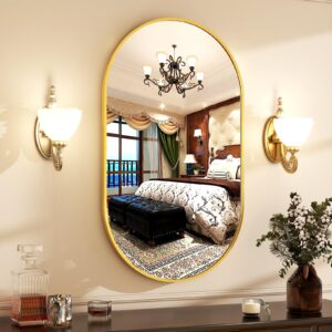 harritpure 20"x28"oval bathroom mirror wall mounted chic brushed metal frame hang vertically & horizontally perfect modern decor for bedroom bathroom entryway living room gallery wall