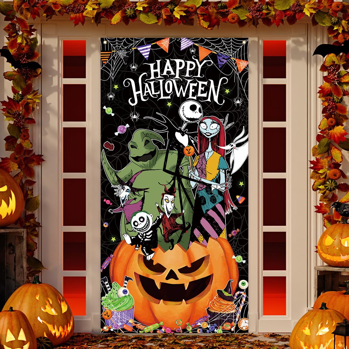 Halloween Decorations Christmas Nightmare Before Door Cover Jack Sally Gothic Banner Day of The Dead Halloween Decorations for Home Party