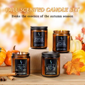 Fall Candles Set, Fall Scented Candles for Home, 4 Pack Natural Soy Autumn Candle, Fall Gifts for Women Men, Fall Fragrance of Pumpkin/Apple Wreath/Hello Fall/Vanilla Cupcake