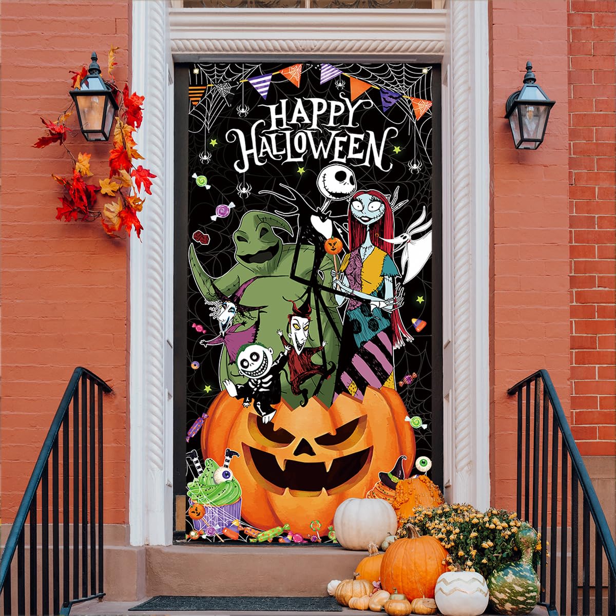 Halloween Decorations Christmas Nightmare Before Door Cover Jack Sally Gothic Banner Day of The Dead Halloween Decorations for Home Party