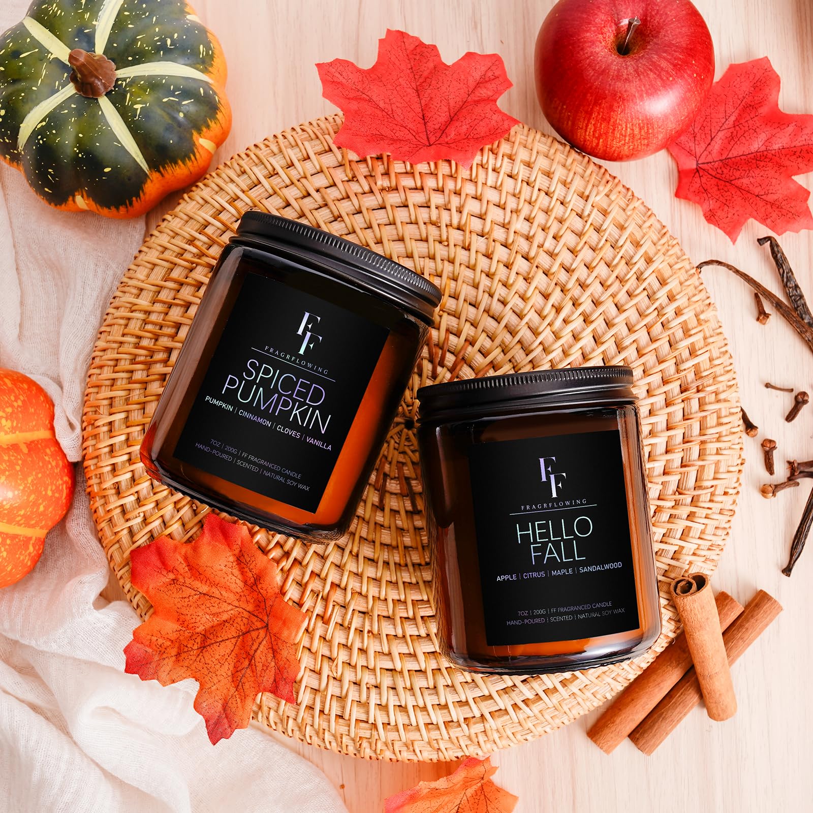 Fall Candles Set, Fall Scented Candles for Home, 4 Pack Natural Soy Autumn Candle, Fall Gifts for Women Men, Fall Fragrance of Pumpkin/Apple Wreath/Hello Fall/Vanilla Cupcake