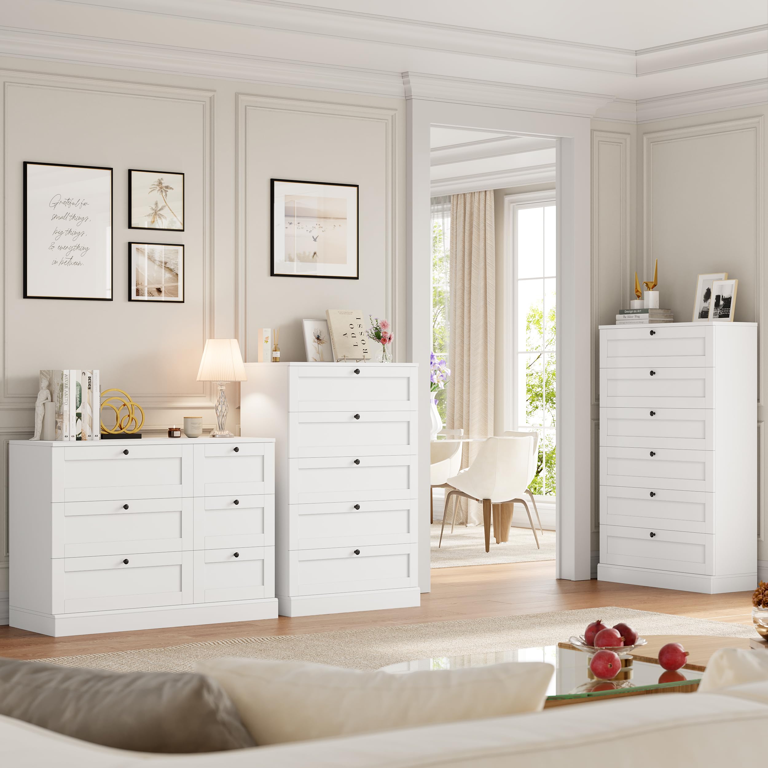 HOSTACK White 6 Drawer Dresser for Bedroom, 52" Tall Dresser & Chest of Drawers, 29" W Wood Dresser Drawer Chest, Modern Vertical Dresser Storage Cabinet for Living Room, Entryway, Hallway