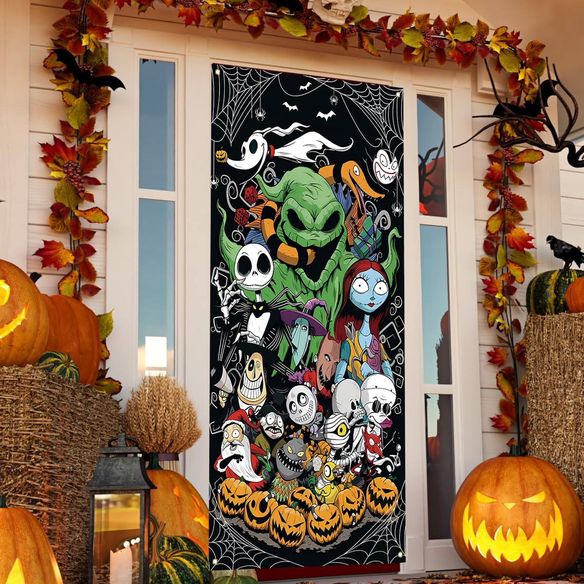 Halloween Decorations Christmas Nightmare Before Door Cover Jack Sally Gothic Banner Day of The Dead Halloween Decorations for Home Party