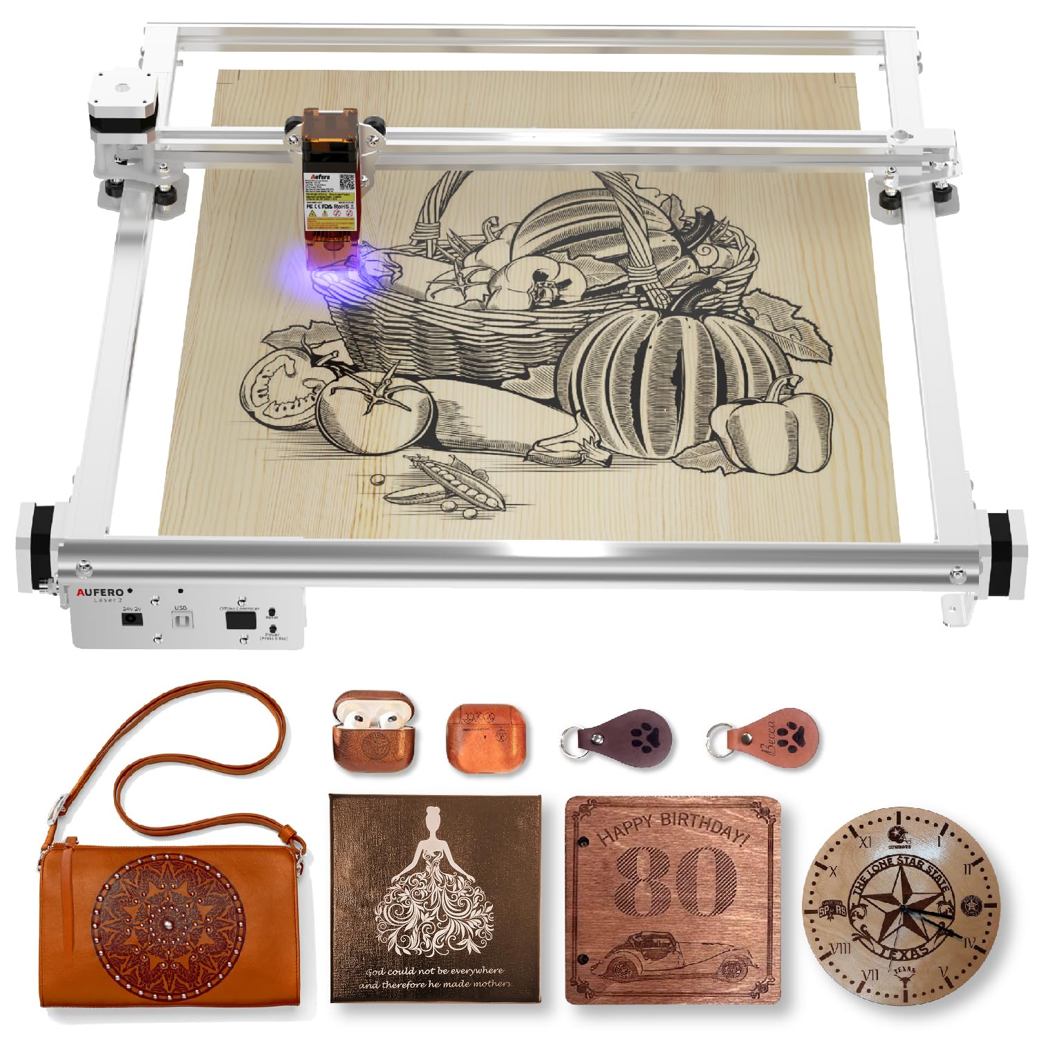 Aufero Laser Engraver, 2 W Diode Laser Engraver Machine, Laser Engraving Machine for Wood/Leather, 15.7x15.7inch Engraving Area, Beginner-Friendly Laser Wood Engraver 2100mW