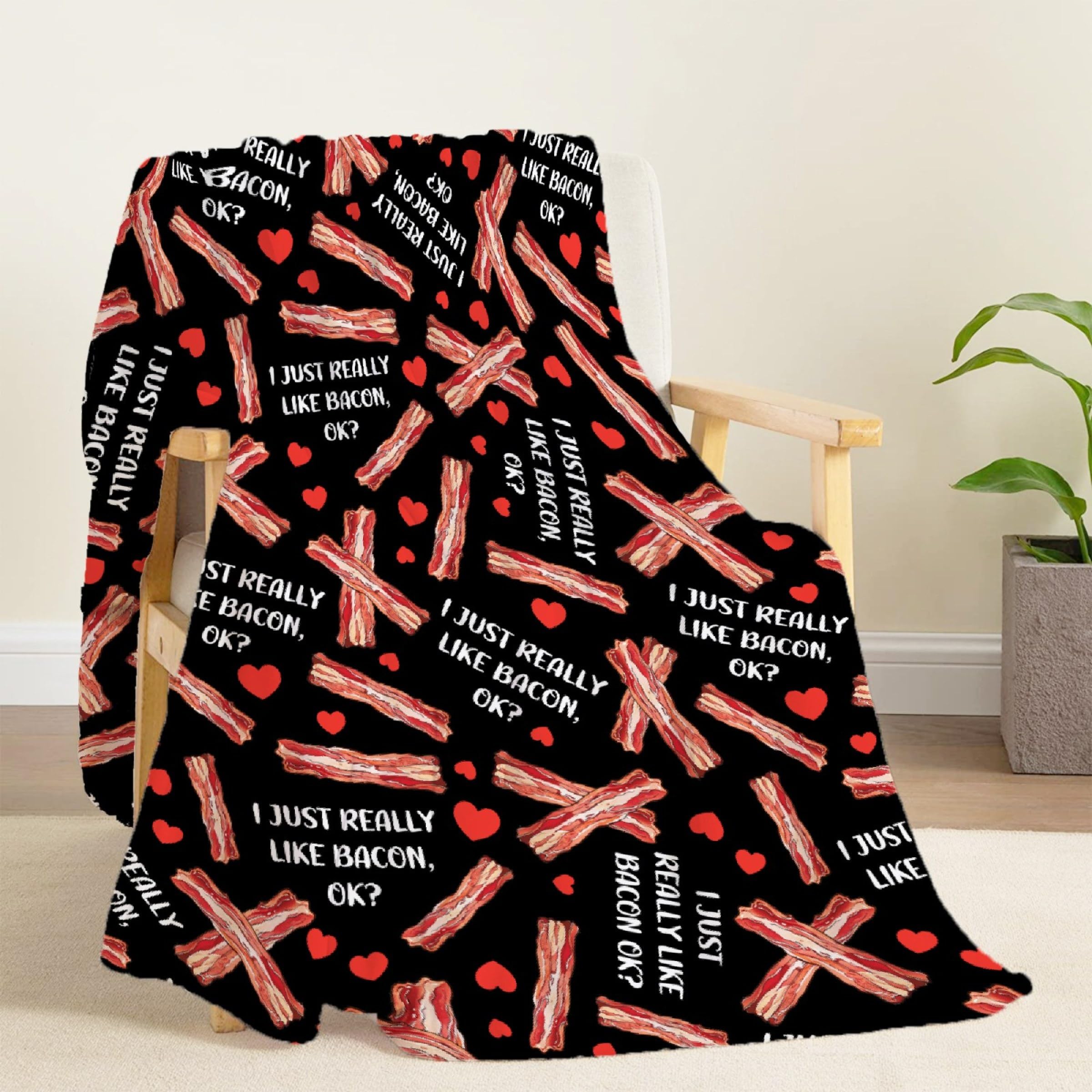 Shishiimo I Just Really Like Bacon Blanket-Bacon Gift for Kids Men Women-Soft Flannel Lightweight Blanket for Sofa Bed Birthday Festival Camping Outdoors 40"x50" for Kids Children