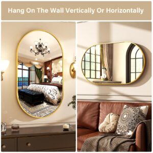 HARRITPURE 20"x28"Oval Bathroom Mirror Wall Mounted Chic Brushed Metal Frame Hang Vertically & Horizontally Perfect Modern Decor for Bedroom Bathroom Entryway Living Room Gallery Wall