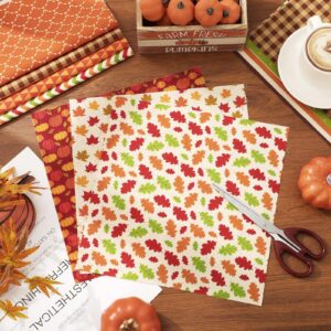 JarThenaAMCS 40Pcs Fall Cotton Fabric Bundles 10 x 10 Inch Maple Leaf Pumpkin Dot Plaid Stripe Fat Quarters Autumn Thanksgiving Sewing Fabrics for DIY Craft Party Decor