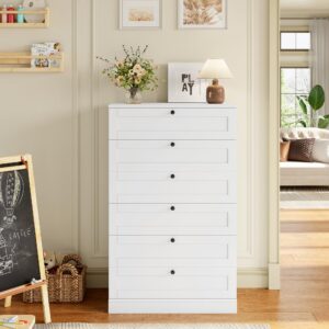 HOSTACK White 6 Drawer Dresser for Bedroom, 52" Tall Dresser & Chest of Drawers, 29" W Wood Dresser Drawer Chest, Modern Vertical Dresser Storage Cabinet for Living Room, Entryway, Hallway