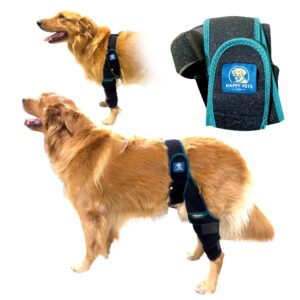 happy pets co dog knee brace adjustable front hind leg brace for cruciate ligament injury, luxating patella, torn acl