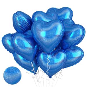 biapian dark blue heart balloons, 10pcs glitter blue heart shape balloons, 18inch love foil balloons helium for boys men valentines day, graduation, wedding, brithday, baby shower party decorations