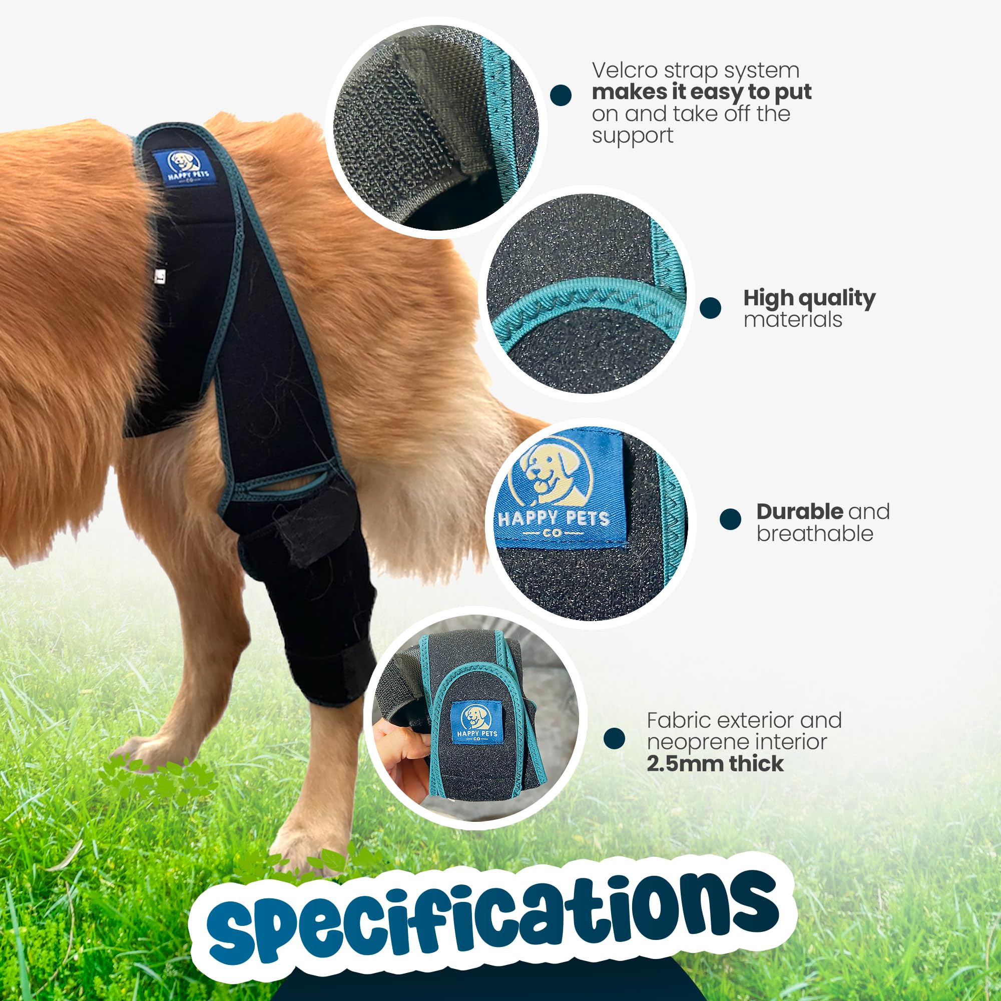 HAPPY PETS CO Dog Knee Brace Adjustable Front Hind Leg Brace for Cruciate Ligament Injury, Luxating Patella, Torn ACL