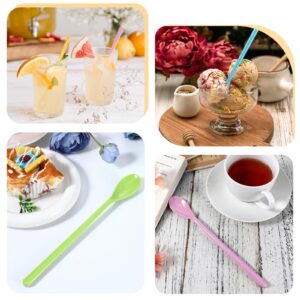 4Pcs 8.9 Inches Long Handle Spoons Iced Tea Spoons Long Handle Mixing Spoon Long Plastic Ice Handle Spoon Coffee Spoons Colorful Teaspoons Long Teaspoons for Ice Cream Sundae Cocktail Hot Chocolat