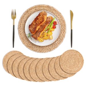 kesaplan round woven placemats set of 12, 12" round rattan placemats, natural wicker placemats, hand-woven water hyacinth placemats, boho placemats, non-slip, heat resistant for dining table party