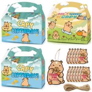 karaqy capybara party favor boxes, 12 pcs capybara goodie gift treat boxes with thank you tags for birthday baby shower party supplies