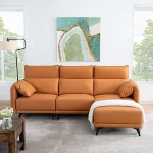 naomi home high back sectional sofa, pet-friendly and easy to clean oversized l-shaped sofa with ottoman, convertible couch with headrests and armrest pillows for living room or apartment, caramel