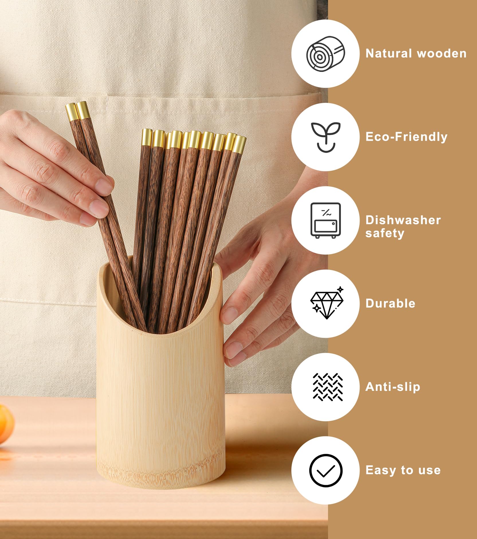 LOROTOCO 100 Pairs Wooden Chopsticks | Reusable | Dishwasher Safe | Bulk | Chinese- （9.84in）