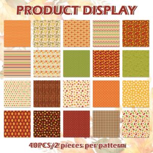 JarThenaAMCS 40Pcs Fall Cotton Fabric Bundles 10 x 10 Inch Maple Leaf Pumpkin Dot Plaid Stripe Fat Quarters Autumn Thanksgiving Sewing Fabrics for DIY Craft Party Decor