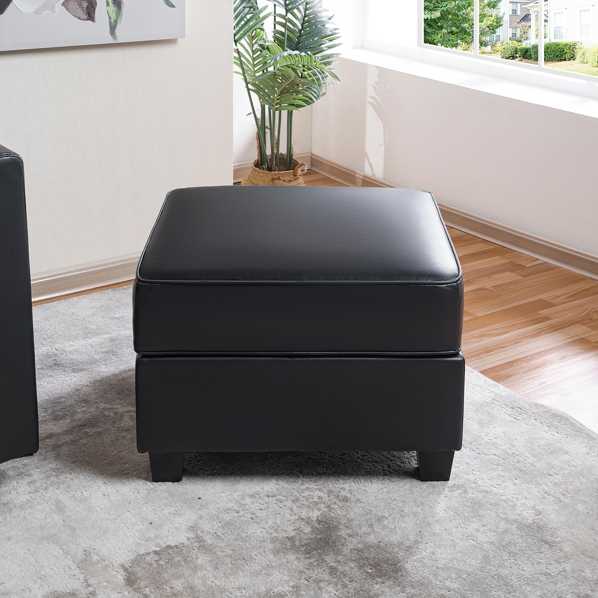 Naomi Home Square Ottoman Module for Modular Sectional Sofa, Storage Ottoman Footrest and Square Seat Cube, Air Leather Foot Stool - Black