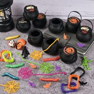 192PCS Halloween Party Favors 24 Packs Refilled Small Plastic Witch Cauldron With Assorted Halloween Toys In Bulk Trick or Treat Miniatures for Classroom Students Exchange Halloween Carnival Prizes