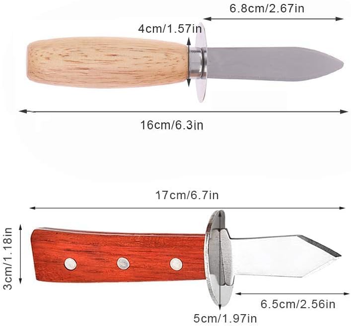 Oyster Shucking Knife Set , Oyster Knife Opener 2 Stainless Steel Oyster Knifes and 1 Pair Cut Resistant Gloves Oyster Opener Kit Oyster Opener with Wood-Handle Stainless Steel for Clam Shellfish and Seafood