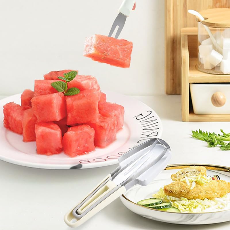 3-in-1 Watermelon Fork Slicer Cutter, 2024 Watermelon Cutter Stainless Steel Watermelon Windmill Cutter, 3 In 1 Summer Watermelon Cutting Tool Fork Slicer Knife Set for Home