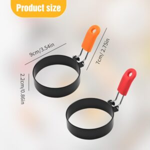 Egg Rings for Frying, 2024 New Stainless Steel Egg Rings Round Egg Cooker Rings, Pancake Shapers with Orange Silicone Handle Non-stick Egg Molds for Kitchen Breakfast Tool Egg Shaper (A-2Pcs Orange)