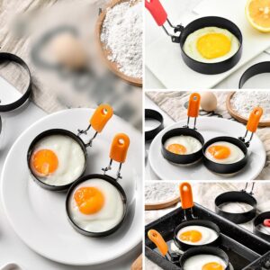 Egg Rings for Frying, 2024 New Stainless Steel Egg Rings Round Egg Cooker Rings, Pancake Shapers with Orange Silicone Handle Non-stick Egg Molds for Kitchen Breakfast Tool Egg Shaper (A-2Pcs Orange)