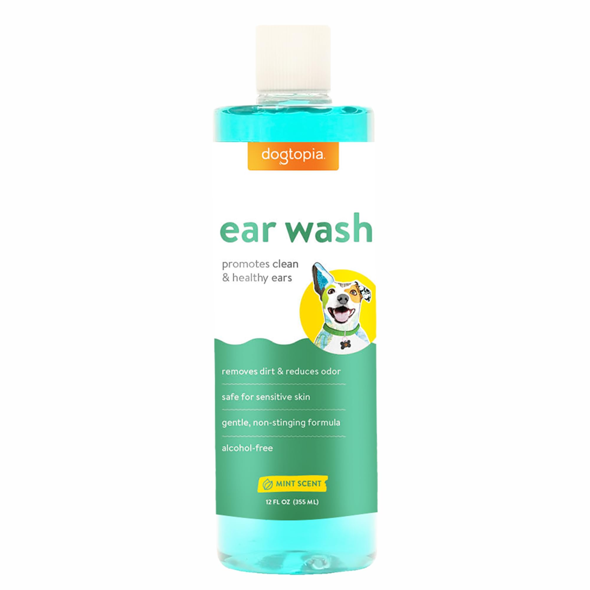 Dogtopia Ear Wash Solution for Pets | Gentle Daily Ear Cleaning Solution (12oz) for Dogs | Non-Stinging, Alcohol-Free Formula to Remove Dirt and Reduce Odor | Promotes Clean and Healthy Ears for Pets