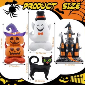 4 Pieces Inflatable Standing Halloween Foil Balloons Inflatable Standing Spooky Castle Pumpkin Black Cat Maylar Foil Balloon for Day of The Dead Horror Halloween Party Decorations