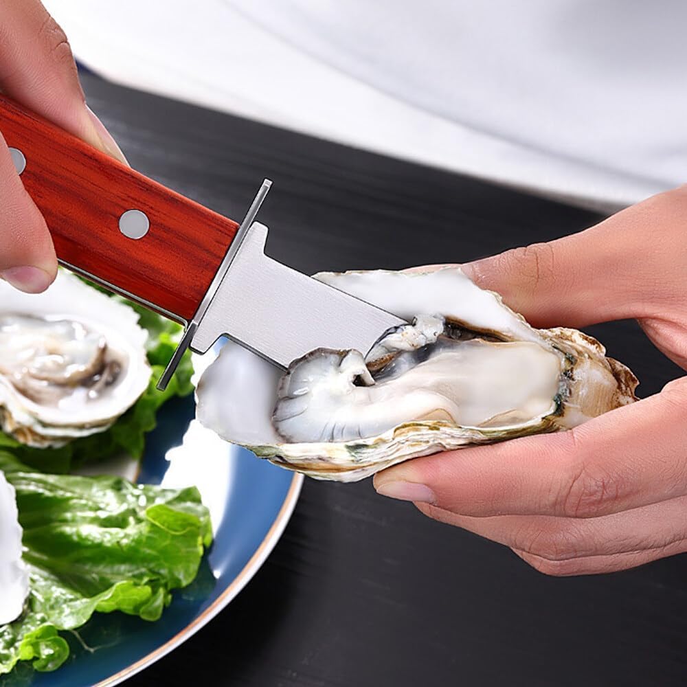 Oyster Shucking Knife Set , Oyster Knife Opener 2 Stainless Steel Oyster Knifes and 1 Pair Cut Resistant Gloves Oyster Opener Kit Oyster Opener with Wood-Handle Stainless Steel for Clam Shellfish and Seafood