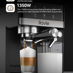 ILAVIE Espresso Machine Cappuccino Latte Coffee Espresso Maker, Auto Milk Frother for Smooth Milk Bubbles, Detachable Milk reservoir, 20 Bar High Pressure