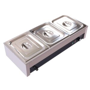 electric commercial food warmer,buffet food warmer,stainless steel bain marie buffet with temperature control & lid for parties, catering (3 pan-1500w)