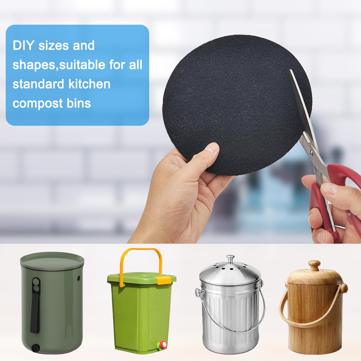 6.7 inch Charcoal Filters for Kitchen Compost Bin - 3 Pack, Filter for Countertop Compost Pails Bin Replacement, Compost Pail Replacement Activated Carbon Charcoal Filters, Round