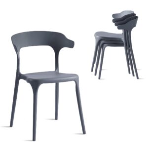 xdeco modern stackable dining chair set, no assembly, plastic chair, patio chair, suitable for indoor and outdoor cafes and restaurants, set of 4 (charcoal gray)