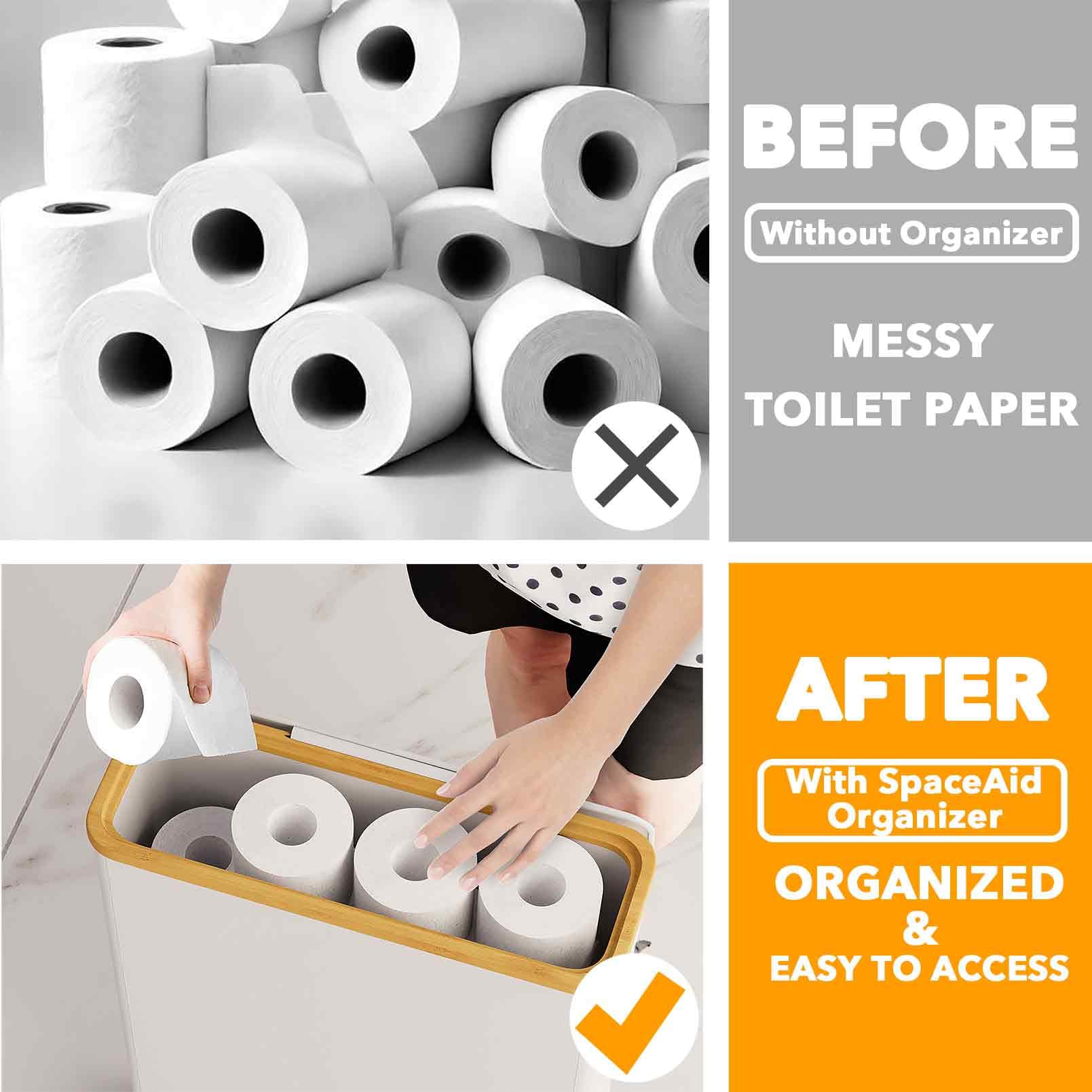 SpaceAid Extra Large Toilet Paper Storage with Lid, Hold up to 24 Regular Rolls or 18 Mega Rolls, Slim Toilet Paper Basket Holder Bin Container, Bathroom Accessories Organizer, White