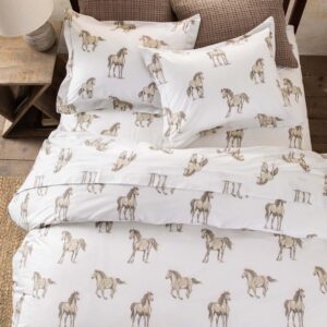 Rod's – Easy Rider Horse (Duvet Cover Set) - Western – Tan Brown White - 3 Piece King Duvet Set - Duvet (106x94) - 2 King Shams (20x36) - Cotton