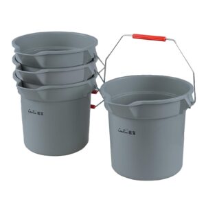 qskely 3.5 gallon commercial cleaning plastic buckets with handles, gray industrial round utility pail, 4-pack