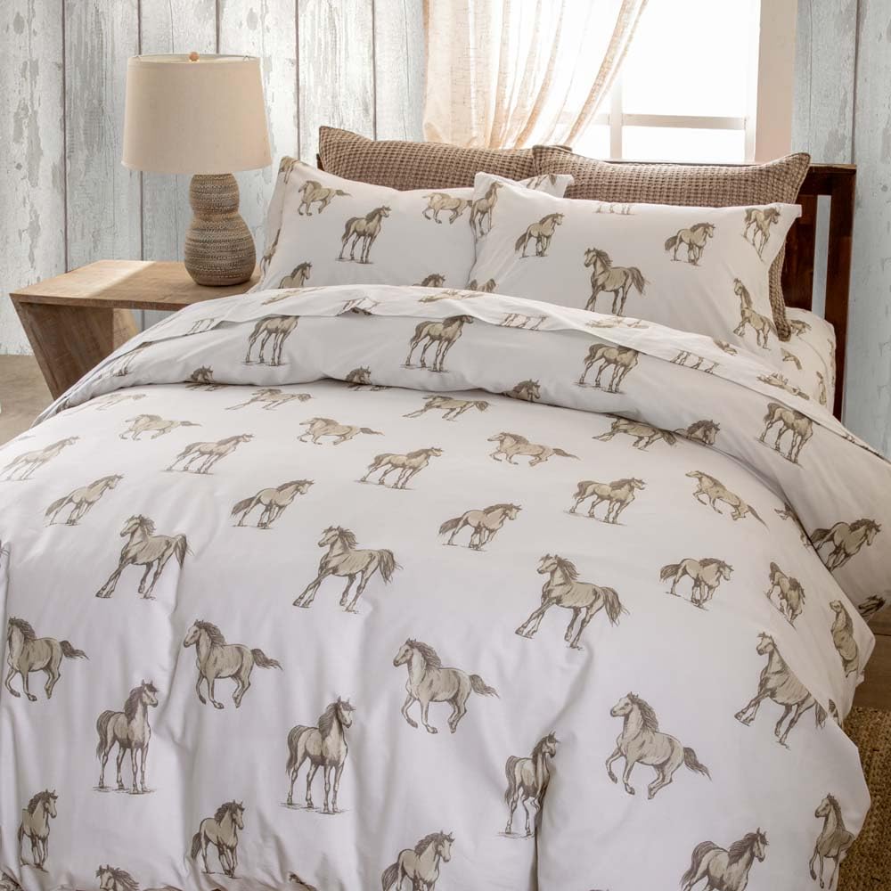 Rod's – Easy Rider Horse (Duvet Cover Set) - Western – Tan Brown White - 3 Piece King Duvet Set - Duvet (106x94) - 2 King Shams (20x36) - Cotton