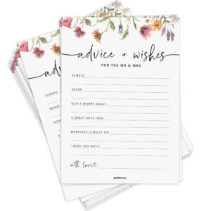 advice and wishes for the mr and mrs, floral wedding advice cards, bridal shower games, wildflower advice for bride cards, flower advice cards for bridal shower, wedding registry ideas, 50 pack