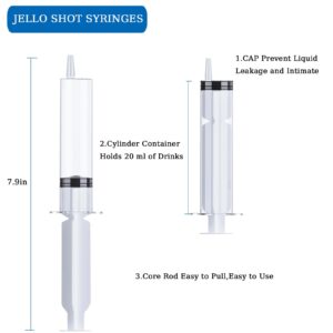 50 Pack Jelly Shot Syringes, 20ml Reusable Christmas Party Syringes for Jelly Shot, Durable Plastic Shot Glasses for Thanksgiving Bachelorette Birthday Parties