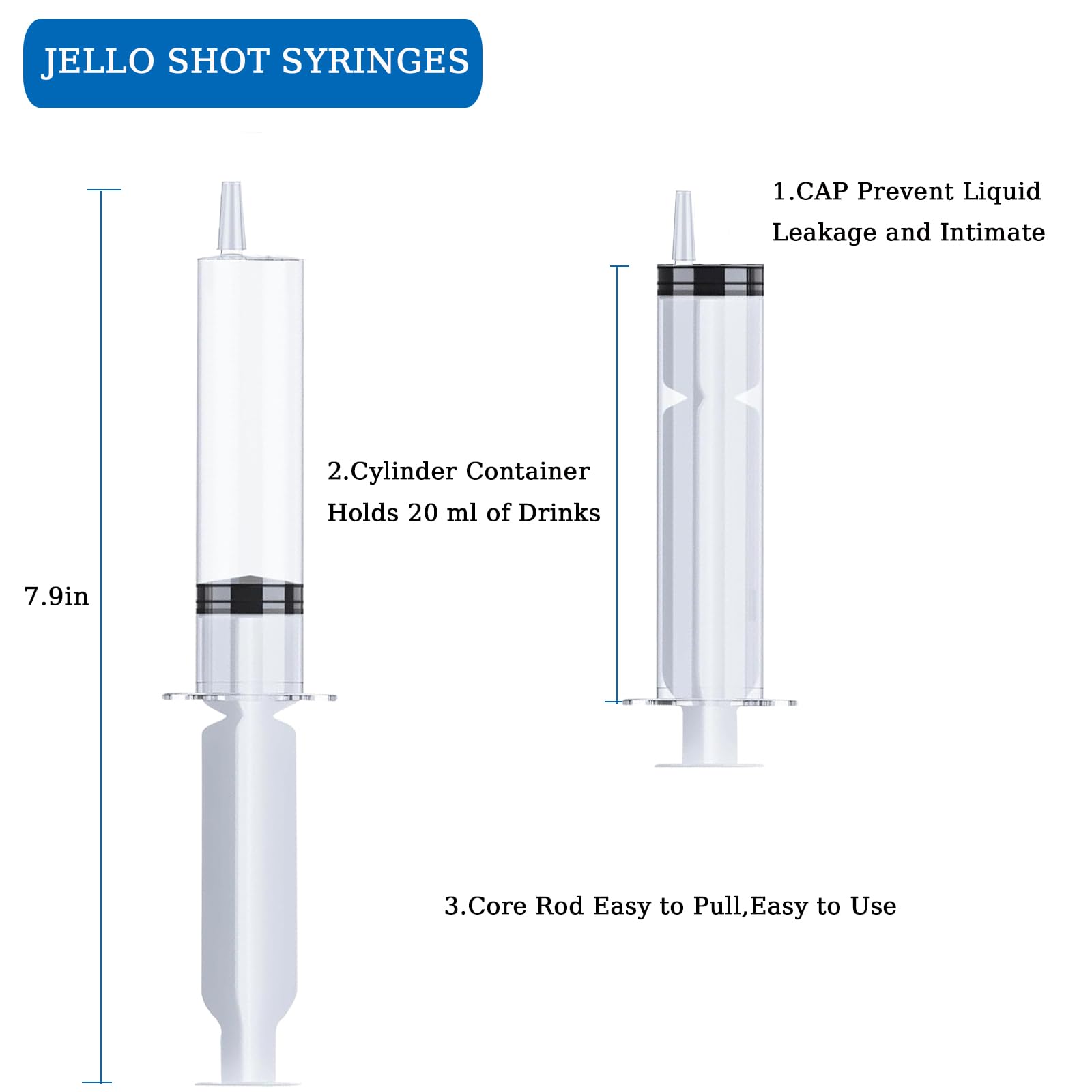 50 Pack Jelly Shot Syringes, 20ml Reusable Christmas Party Syringes for Jelly Shot, Durable Plastic Shot Glasses for Thanksgiving Bachelorette Birthday Parties