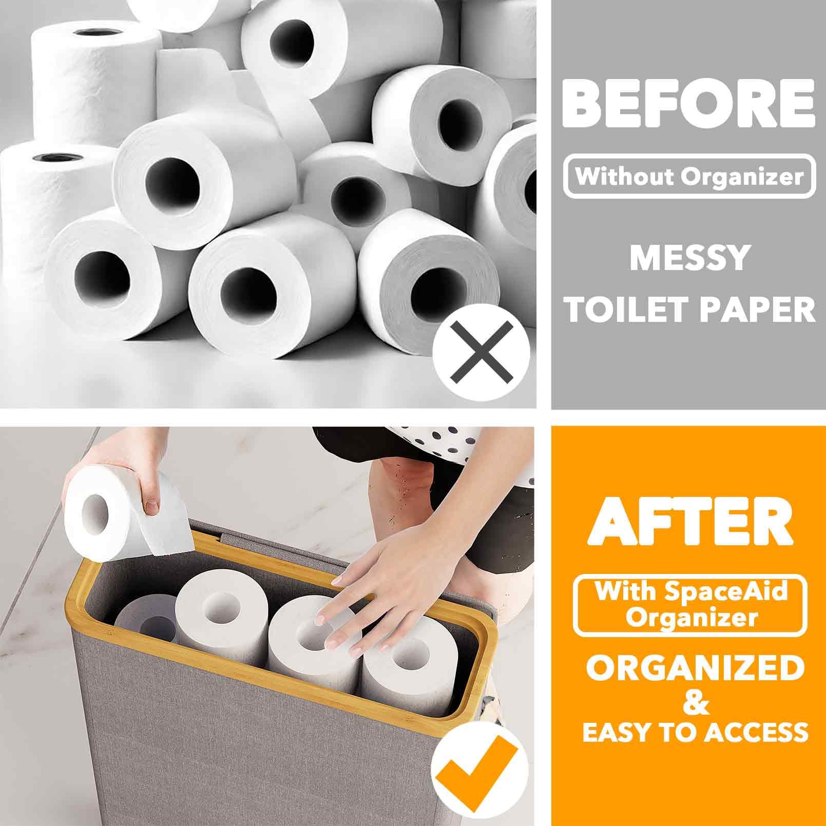 SpaceAid Extra Large Toilet Paper Storage with Lid, Hold up to 24 Regular Rolls or 18 Mega Rolls, Slim Toilet Paper Basket Holder Bin Container, Bathroom Accessories Organizer, Grey